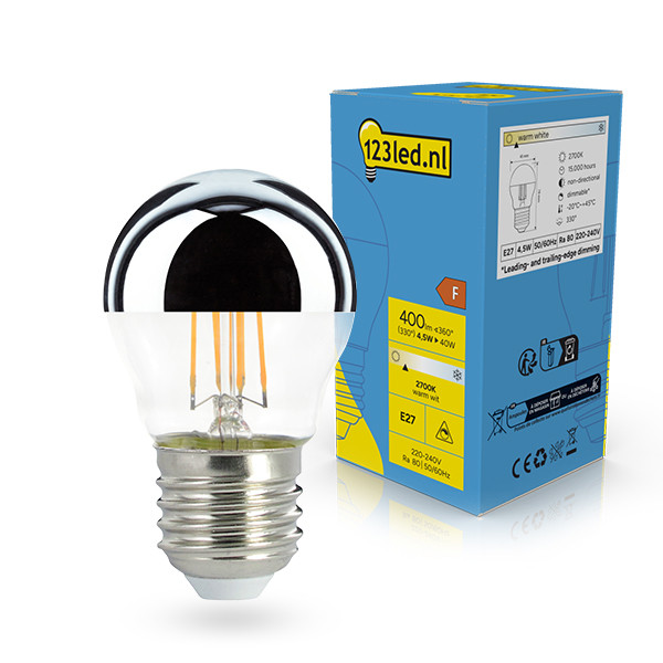 123led LED lamp E27 | Kogel G45 | Kopspiegel | Zilver | 2700K | Dimbaar 4.5W (40W) 123led 123led.nl